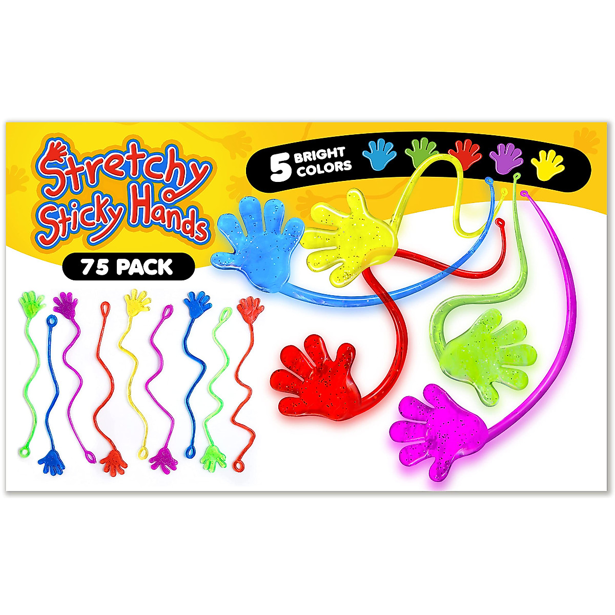 Giraffe Manufacturing 75 Piece Assortment of Small and Large Glitter Slappy Hands Treasure Box - Kids Party Favors, Sticky Hands, Bulk Toys for kids.