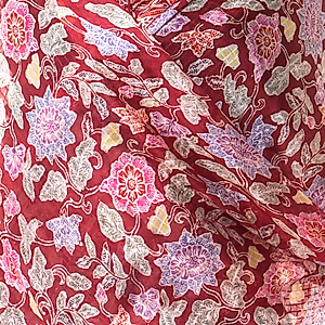 NOVICA Artisan Handmade | 100% Silk Batik Shawl Artisan Wrap Red Shawl | Lightweight Silk Shawl | Handmade Silk Batik Shawl | Travel Silk Shawl | Silk Scarf For Women | Patterned Floral Wine Garden