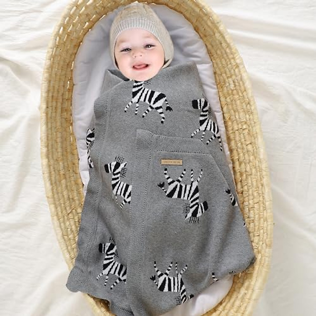 mimixiong 100% Pure Cotton Baby Blankets Soft Nursery Swaddling Blanket for Newborn Baby with Cute Zebra Grey Size 30 x 40 inches