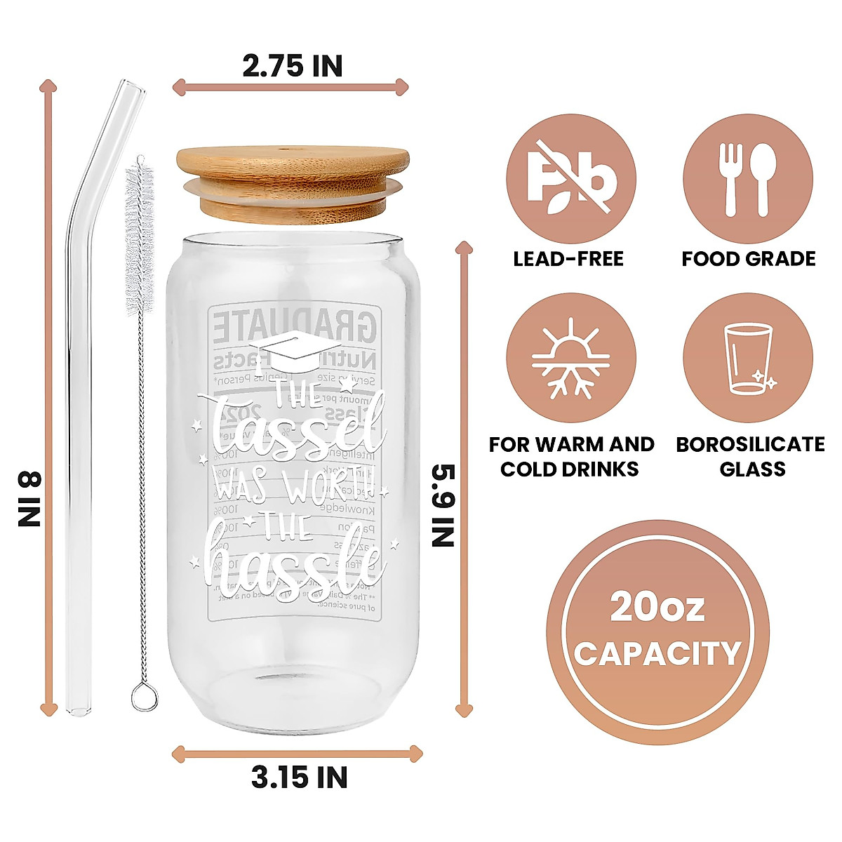 Graduation Gifts - Graduation Gifts 2024 High School - 2024 Graduation Gifts - Graduation Gifts for Her 2024, College Graduation Gifts for Her - Class of 2024 Gifts - Gifts for Graduation - Can Glass