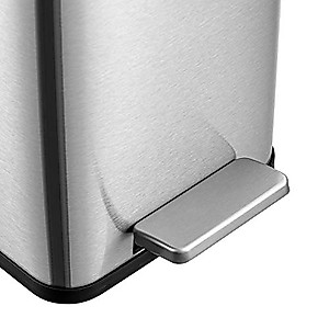QUALIAZERO 10L/2.6Gal Heavy Duty Hands-Free Stainless Steel Bath/Office Step Trash Can, Fingerprint-Resistant Soft Close Lid Trashcan, Slim