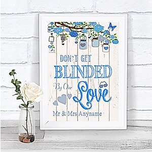 Blue Rustic Wood Effect Don't Be Blinded Sunglasses Personalized Wedding Sign