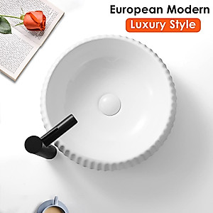 Davivy 16.5'' Round Vessel Sink with Pop Up Drain,Bathroom Vessel Sinks,Round Bathroom Sink,Ceramic Vessel Sink,Bathroom Sinks Above Counter,White Vessel Sink,Counter top Sink,Round Sinks for Bathroom