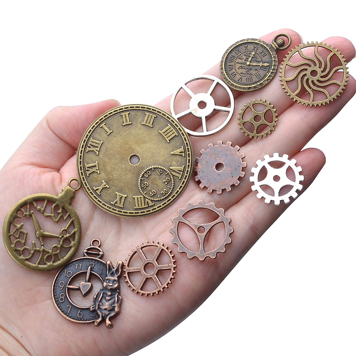 Aylifu 100g(30-40PCS) Mixed Color Alloy Steampunk Gears Charms Clock Face Charms Gears Cogs Charms Pedants Jewelry Findings for Crafting DIY Jewelry Making Accessory