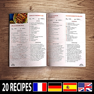 Tortillada - Taco Holders Set of 2 / Taco Holder Stainless Steel with Wooden Serving Tray incl. 2 Ceramic Dip Bowls + Recipe Book