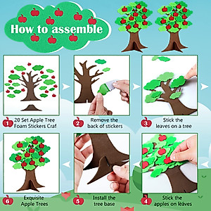 Nuanchu 20 Set 3D Foam Tree Craft Apples Leaves Sticker Self Adhesive Foam Tree Glitter Apple Sticker Spring Trees for Craft Project Family Art Activity