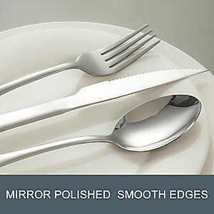 Silverware Set,SANTUO Stainless Steel Knives Spoon Forks Set for Home, Kitchen and Restaurant, Mirror Polished& Dishwasher Safe (24pcs Silverware set)