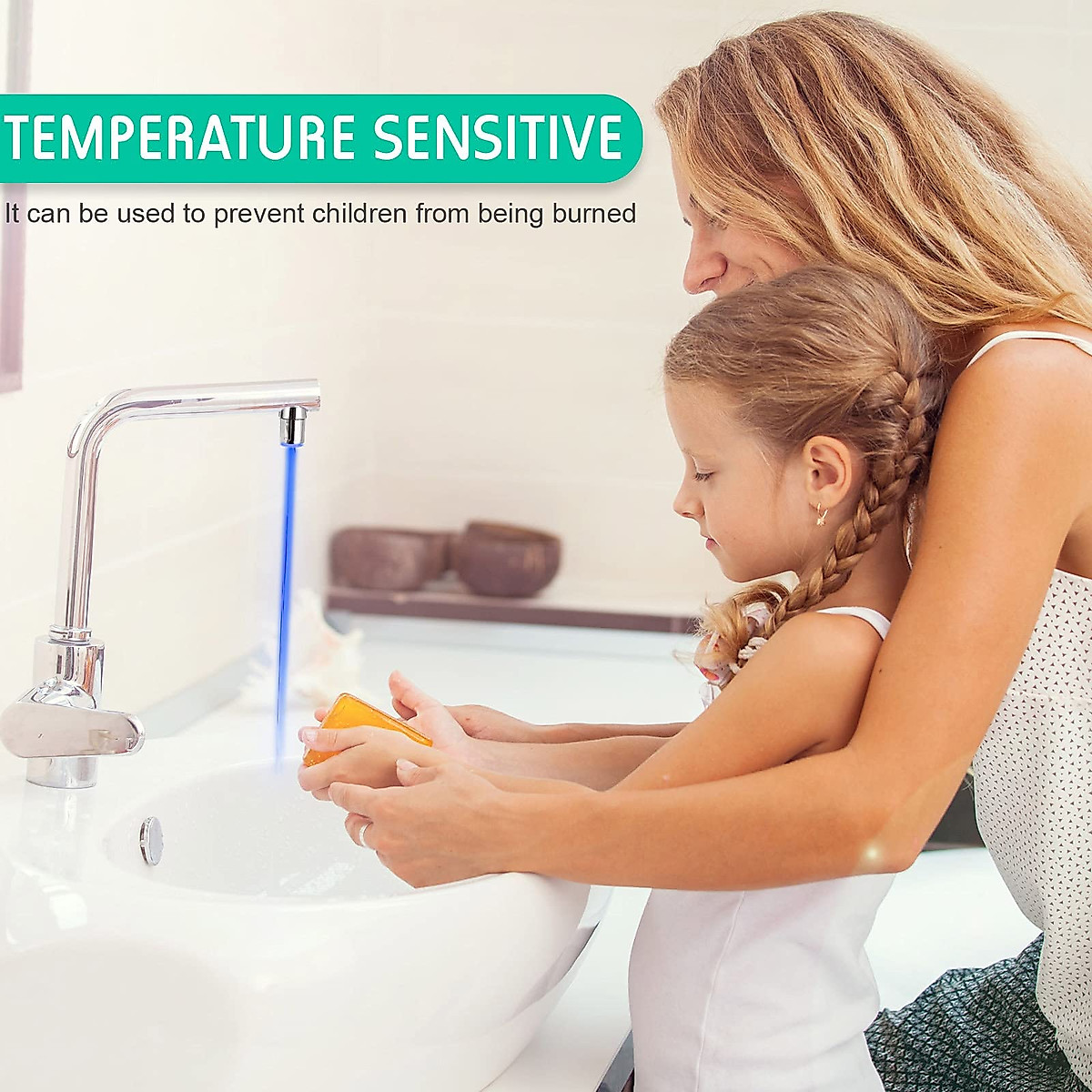 6 Pieces LED Water Faucet Light Color Changing Faucet for Kitchen and Bathroom, 34 x 25 mm