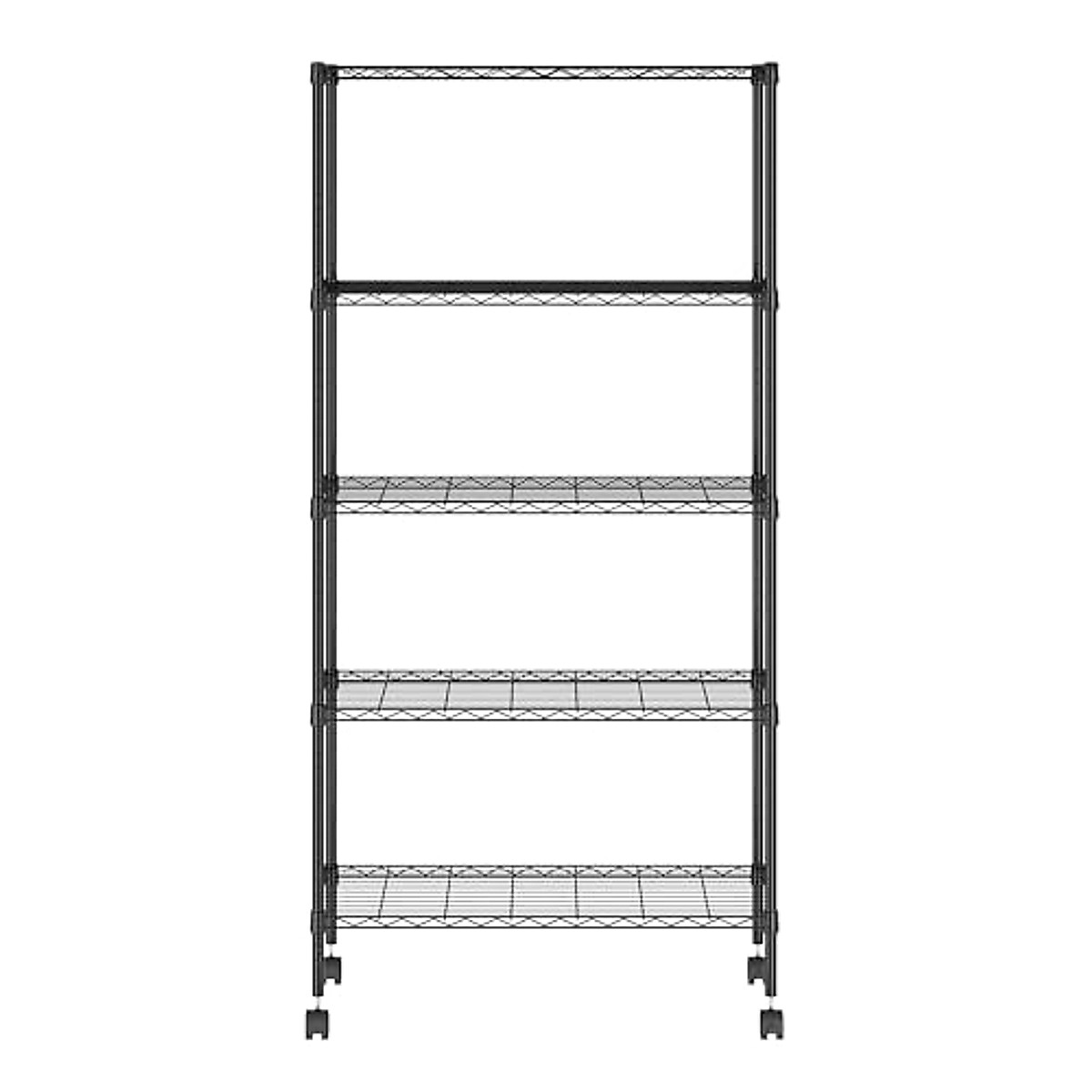 Furinno Wayar 5-Tier Metal Storage Shelf Rack Cart with Casters, 30 x 14 x 58, Black