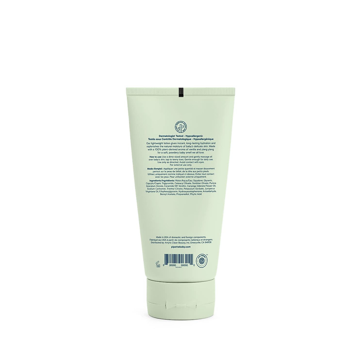 Pipette Baby Lotion - New & Improved Formula, Hydration & Natural Moisture of Baby's Delicate Skin, Renewable Plant-Derived Squalane, Vanilla + Ylang Ylang Aroma, 5.7 fl oz