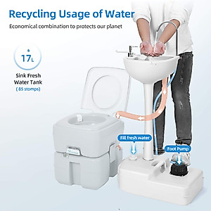 YITAHOME Portable Sink Camping Hand Washing Station with 17 L Wash Basin Stand, Rolling Wheels, Soap Dispenser, Towel Holder, for Outdoor, Travel, Boat, Gather, Garden, Worksite, White