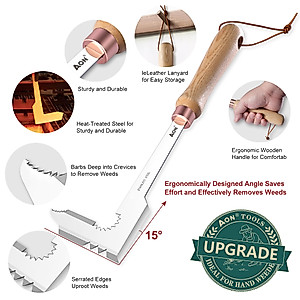 AON 2Pack Hand Crack Weeder Puller Tool Set - Made with Heat Treated Steel and Ash Wood Ergonomic Handles, Weeding Tools Ideal for Gardens and Patio Lawns to Effectively Pull Out Weeds & Their Roots.