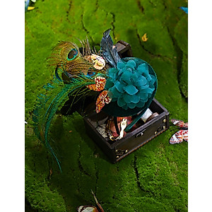 Coucoland Fascinators Hat for Women Pillbox Tea Party Hat Derby Butterfly Feather Cocktail Fascinator Headband (Dark Green)