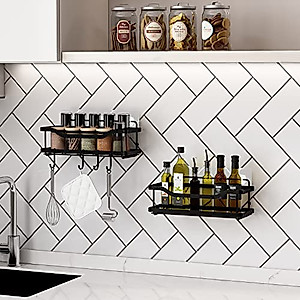 TESOT Shower Caddy, Adhesive Shower Shelf, No Drilling Shower Organizer, Rust Proof Stainless Steel Shower Rack with Hooks for Bathroom Storage, 2 Pack, Black