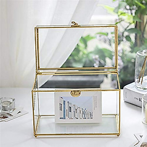 NCYP Gold Glass Card Box with Lid for Wedding Reception (9.9x5.6x7.7 Inches) Handmade Rectangle Decorative Storage Box for Party Wishwell Keepsake, Vintage Terrarium (Glass Box Only) (No Slot)