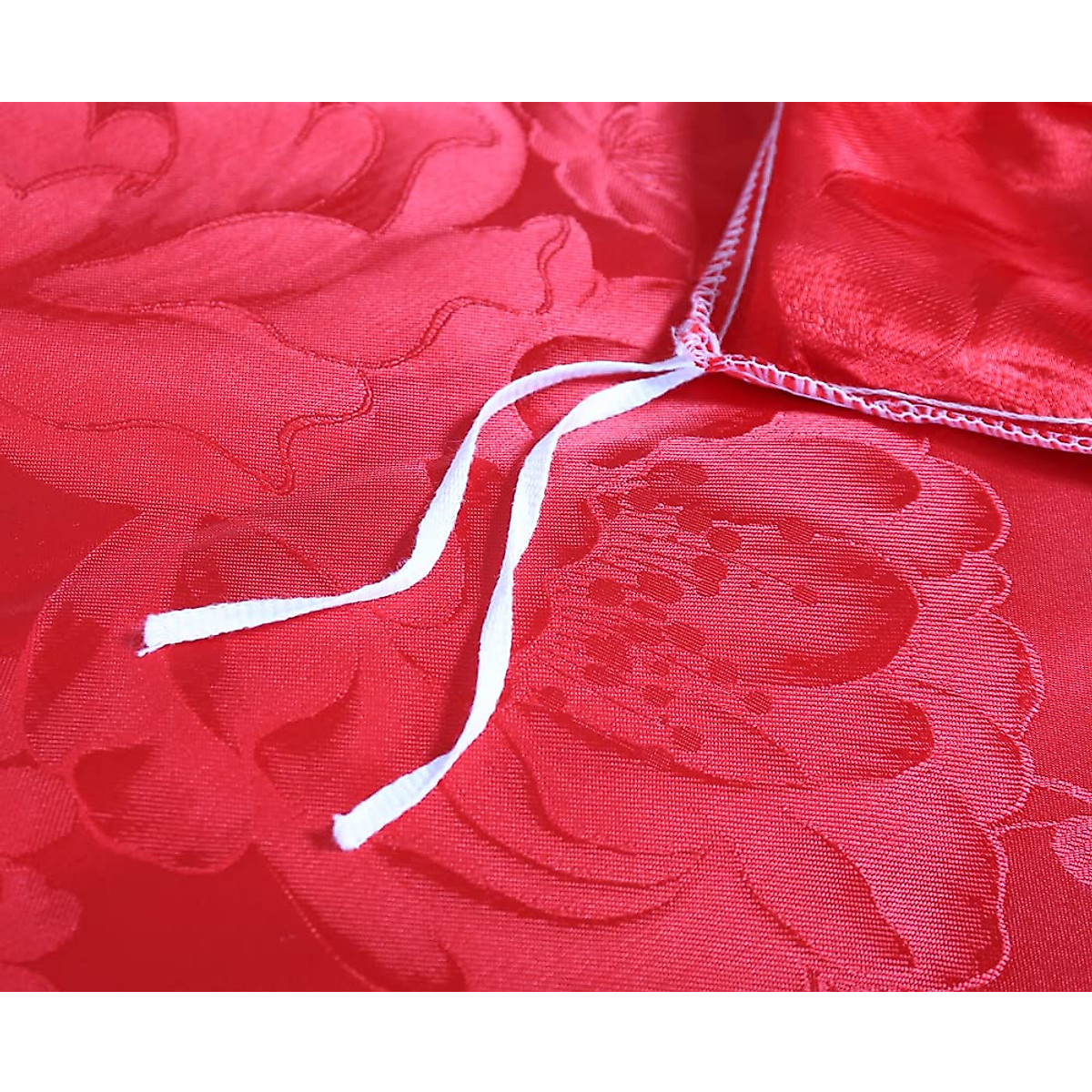 Satin Duvet Cover Queen Size, Floral Jacquard Satin Duvet Cover Set 3 Piece Luxury Silk Like Bedding Comforter Cover Set 90"x90", 2 Piece Pillowcase with Zipper Closure & Corner Ties (04,Queen)