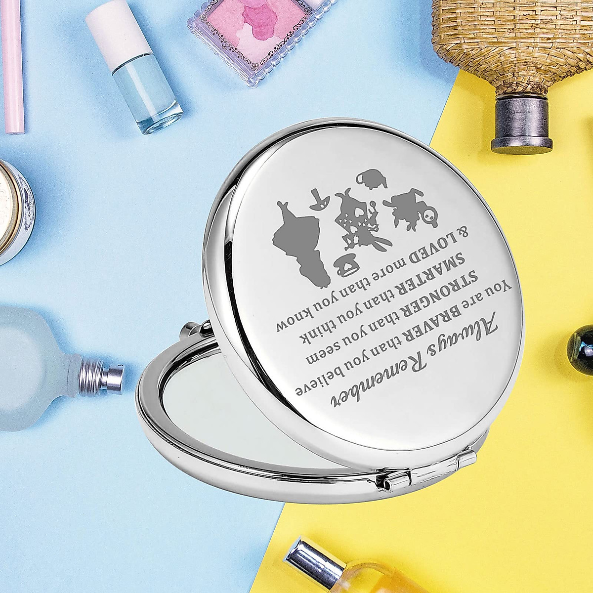 KEYCHIN Princess Pocket Mirror Fairy Tales Gift Always Remember You are Braver Stronger Smarter Than You Think Compact Makeup Mirror for Women Girls Teenagers (A Princess-S)