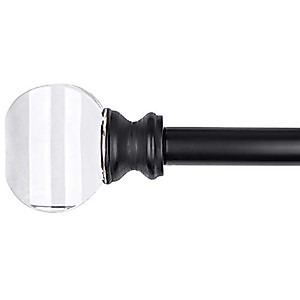 Acrylic Diamond Finials Curtain Rod 28-48 Inch, 3/4" Diameter Window Treatment Single Rod Set，Black