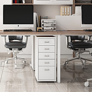 MIOCASA 5 Drawer Metal File Cabinet Mobile Underdesk Chest for Home Office (White)