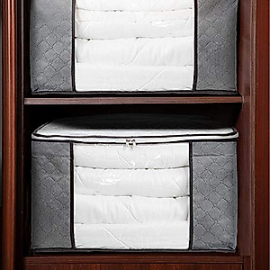 4Pcs Blanket Clothes Storage Bag Set with Reinforced Handle Double Zippers Clear Window Large Capacity Foldable Fabric for Duvet Comforter Organizer
