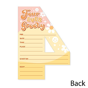 Big Dot of Happiness Four-Ever Groovy - Shaped Fill-In Invitations - Boho Hippie Fourth Birthday Party Invitation Cards with Envelopes - Set of 12
