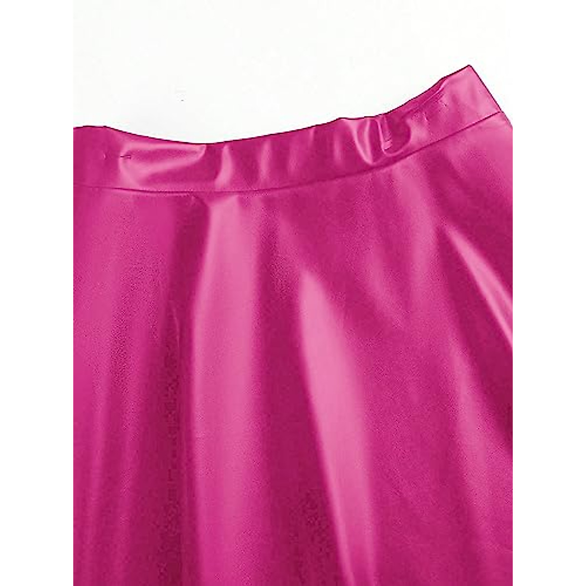MakeMeChic Women's Plus Size Pleated Leather Mini Skirt High Waist A Line Skater PU Leather Short Skirt Hot Pink 4XL