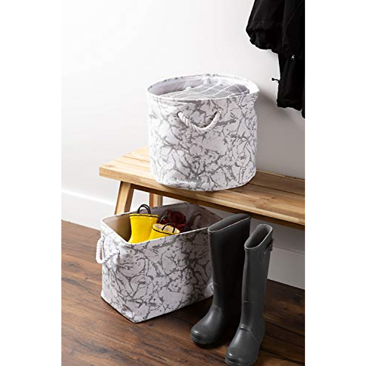 DII Polyester Storage Bin, Marble, White, Medium
