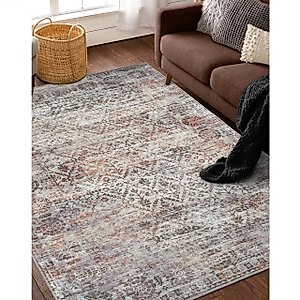 SUPERIOR Diamond Medallion Washable Rug, Cotton Backing, Pet & Kid Friendly, Easy Care, Non-Slip Rugs for Dining, Living Room, Kitchen, Bedroom, Low Pile Area Rug, Macaw Collection, 6' x 9', Cream