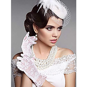 Skylety 3 Pairs Women Lace Floral Gloves Elegant Short Lace Gloves Ladies Tea Party Gloves for Opera Wedding Diner Party(Black, White, Beige)