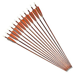 NIKA ARCHERY 30 inch Feather Carbon Arrows Wood Camo Shaft SP400 for Outdoor Target Hunting 12 pcs