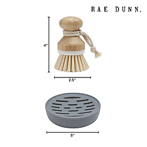 Rae Dunn Bamboo Palm Brush Set - Set of 2 Palm Brush Scrubber for Fruits and Vegetables and for Cleaning Dishes - Made of Bamboo Handles and Soft Flexible Bristles