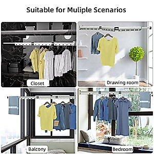 Kelisiting Drying Rack Clothing,Laundry Drying Rack Wall Mounted Clothes Hanger Rack,Retractable Clothes Drying Rack,Space Saver,Collapsible(Tri-Fold),for Laundry Room Organization,Decor