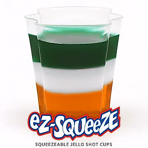 50 EZ-Squeeze Jello Shot Cups With Lids - 2 oz Max Capacity-New and Improved Design 2019 - Jello Shot Cups With Lids Stack-able - Easy To Squeeze -Fun For All Occasions