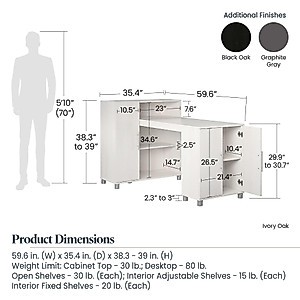 Systembuild Evolution Camberly Hobby and Craft Desk with Storage Cabinet, Black Oak