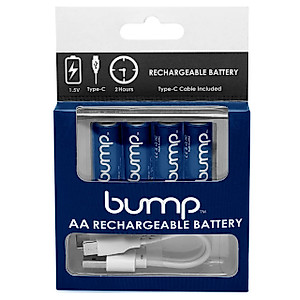 bump AA 1.5V Rechargeable Batteries - 4 Pack -Lithium Ion, High Output, Fast & Long Lasting USB-C Charge, Use w/Remote Control, Battery Operated Toys, Keyboards, Wireless Mice, Charger Cable Included