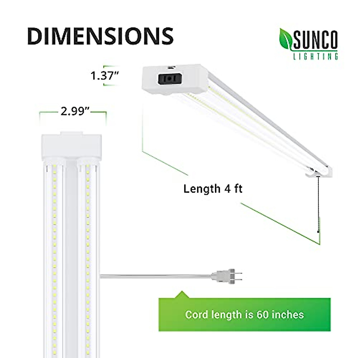 Sunco 10 Pack Linkable LED Utility Shop Light, 4500 LM, Single CCT (2700K), 4 FT, 48 Inch Integrated Fixture for Garage, 40W Equivalent 150W, Surface + Suspension Mount, White