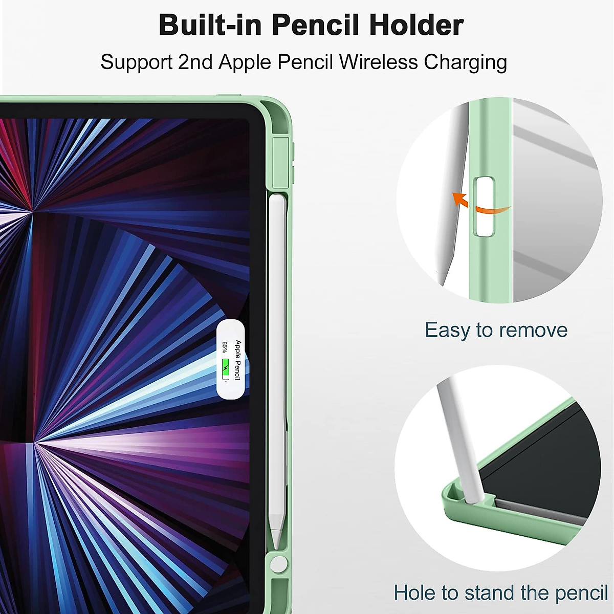 Dirrelo Compatible with iPad Pro 11 Inch Case 4th /3rd /2nd Generation(2022/2021/ 2020) with Pencil Holder, Shockproof Cover with Clear Back Shell for iPad Pro 11, Auto Sleep/Wake, Mint Green