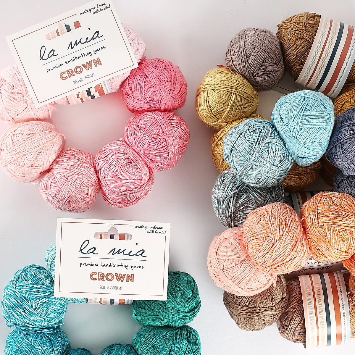 8 Balls La Mia Crown Yarn, Total 7.05 Oz (200 gr), Each 0.88 Oz (25 gr), 800 mt (874 yds), Knitting and Crocheting, 50% Cotton and 50% Acrylic, 2 Weight Fine Yarn, Blue L904