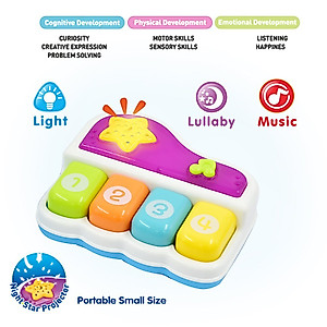 Portable Set of 3 (Piano, Bongo Drums, Guitar) Educational Toy for Music Learning and Entertainment for Ages 6 Months to 4 Years. All 6 Batteries Included.