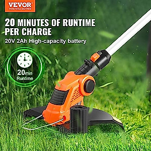 VEVOR Cordless String Trimmer, 12" 20 V Battery Powered Weed Eater with Auto Feed, 3 Spools, Battery and Charger Included, Cordless Weed Wacker for Trimming and Edging, for Lawns, Orchards, Driveways