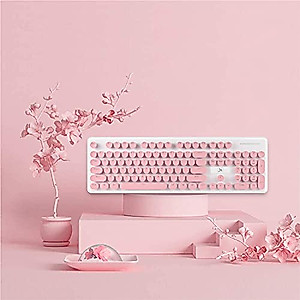 LexonElec Wired USB Keyboard Mouse Combo Gamer N518 104 Keys White LED Backlit Punk Keycap Ergonomic Pro Gaming Keypad + 1600DPI 4 Buttons Optical Game Mice for Laptop PC (Pink & White Light)