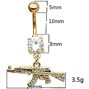 JLEXCMT Fashion Dangle Navel Ring Clear Gem Gun Belly Button Ring Body Piercing Jewelry for Women Belly Piercing Gold Silver