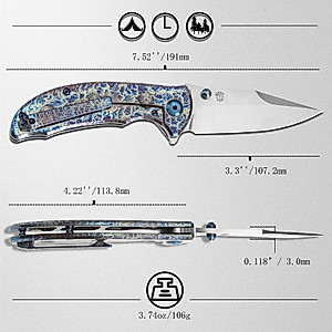 KANSEPT Rei Pocket Folding Knives for Men EDC Pocket Knife 3.3'' Satin CPM 20CV Blade Excellent Folding Knife with Titanium Lightning Strike Finish Handle EDC K1061A4