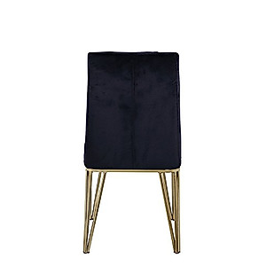 Iconic Home Callahan Dining Side Chair Button Tufted Velvet Upholstered Solid Gold Tone Metal Base Spindle Legs (Set of 2) Modern Contemporary, Black