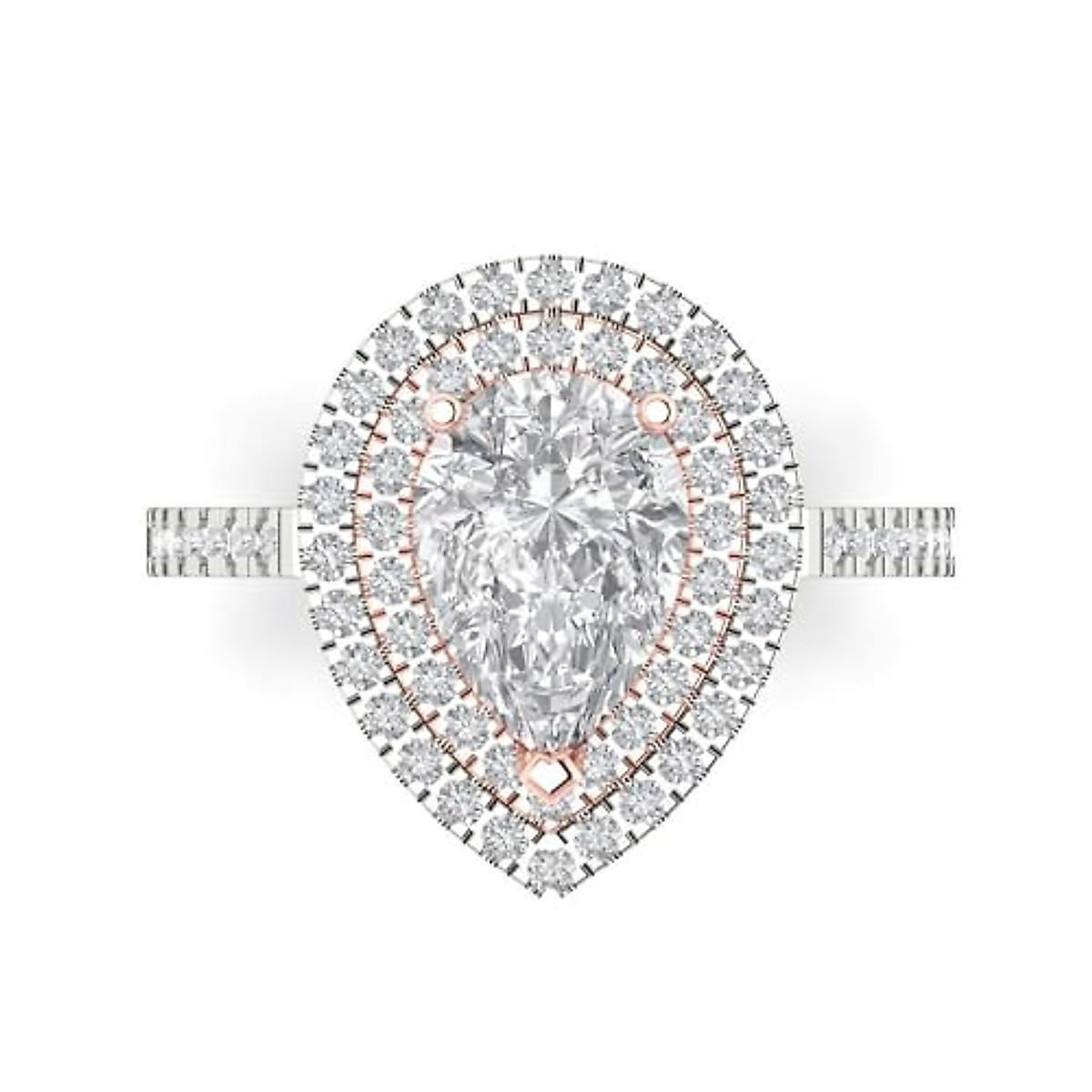 Clara Pucci 2.5 ct Pear Cut Genuine Lab Grown Diamond VS1-VS2 18K White Rose Gold Halo Bridal Wedding Engagement Designer Ring size 8.5