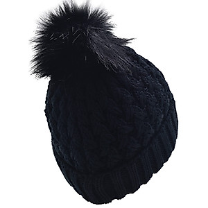 C.C Women’s Winter Cable Sherpa Fleece Lined Ribbed Beanie Lattice Braided Knit Crossover Stitch Faux Fur Pom Soft Warm Hat