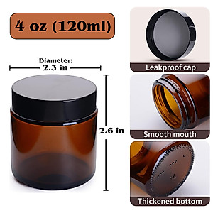 Roemey 4oz Amber Glass Jars with Lids, Candle Jars with Metal and Plastic Lids, 12 Pack Glass Cosmetic Containers with Inner Liners for Creams, Lotions, Bath Salts, Essential Oil