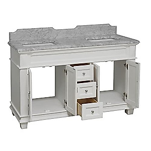 Kitchen Bath Collection Elizabeth 60-inch Double Bathroom Vanity (Carrara/White): Includes White Cabinet with Authentic Italian Carrara Marble Countertop and White Ceramic Sinks