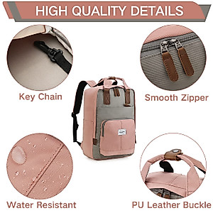 RAVUO Backpack for Women, Water Resistant Lightweight Flap Backpack 15.6 Inch Computer Back Pack Travel Bookbag for College Work Business Pink