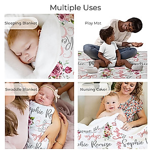 MDPrints Customized Baby Blanket for Girls, Custom Baby Blankets for Girls with Name, Personalized Baby Gifts (Monogram HA63)